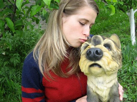 Woman Kissing A Funny Dog Stock Image Image Of Face Adult 815323