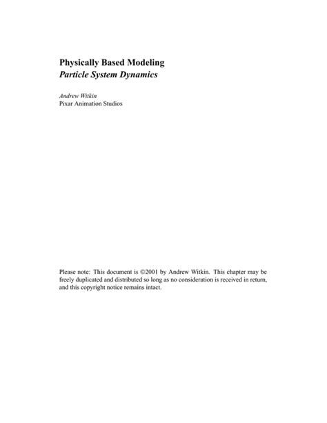 Physically Based Modeling Particle System Dynamics