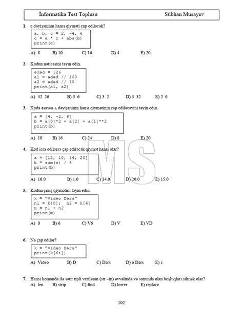 Proqramlaşdırma Python Test 1pdf 1 Pdf