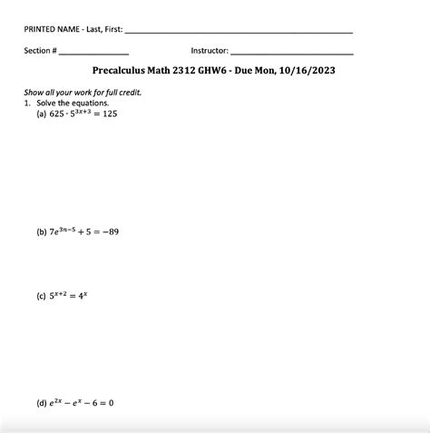 Solved PRINTED NAME Last First Section Instructor Chegg