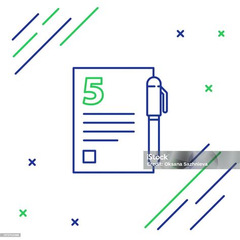 흰색 배경에 격리 된 라인 테스트 또는 시험 시트 및 펜 아이콘 시험 용지 시험 또는 설문조사 개념 다채로운 개요 개념 벡터