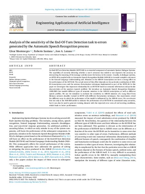 Pdf Analysis Of The Sensitivity Of The End Of Turn Detection Task To Errors Generated By The