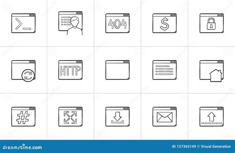 browser windows hand drawn outline doodle icon set stock vector