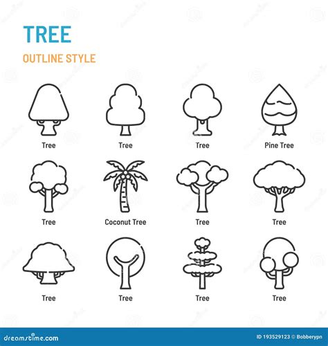Tree In Outline Icon And Symbol Set Stock Vector Illustration Of Tree Pine 193529123