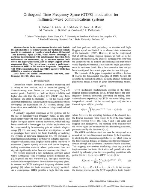 orthogonal time frequency space otfs modulation for millimeter wave