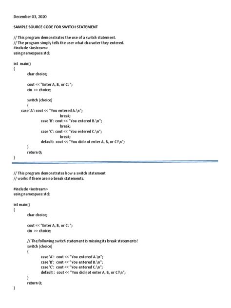 Sample Source Code For Switch Statement Pdf Computer Science