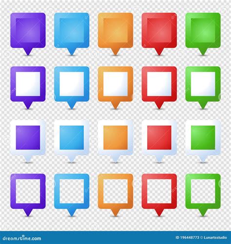 Square Location Pins Set Marker 3d Map Pointer Pin Vector Set Isolated Stock Vector