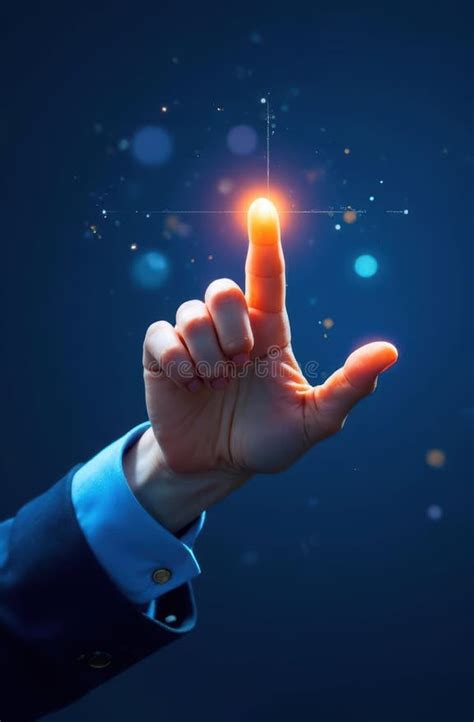 Businessman Touching Futuristic Glowing Interface With Index Finger