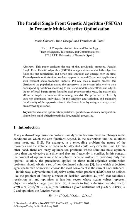 Pdf The Parallel Single Front Genetic Algorithm Psfga In Dynamic