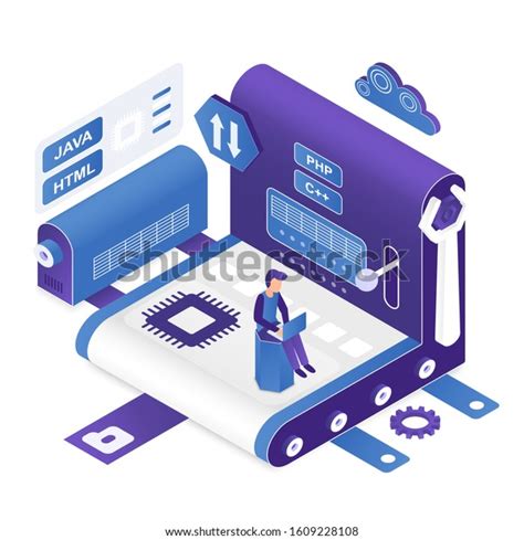 Programming Isometric Vector Illustration Pc Hardware Stock Vector Royalty Free 1609228108