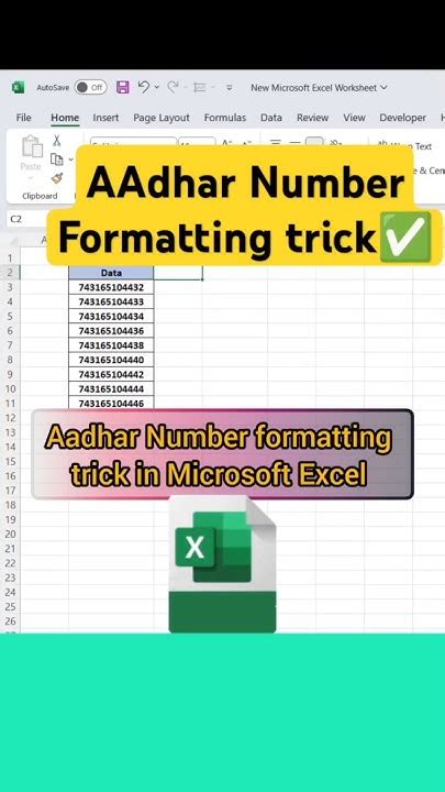 excel trick to format aadhar numbers in microsoft excel excelshorts exceltricks exceltips