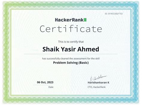 I Earned Hackerrank Problem Solving Certificate Sk Yasir Ahmed