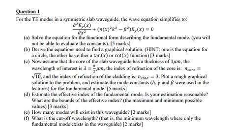 solved question 1for the te modes in a symmetric slab