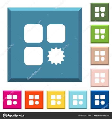 Certified Component White Icons Edged Square Buttons Various Trendy Colors Stock Vector By