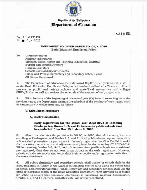 Early Enrollment For Department Of Education Deped School Year 2023 2024 Helpline Ph