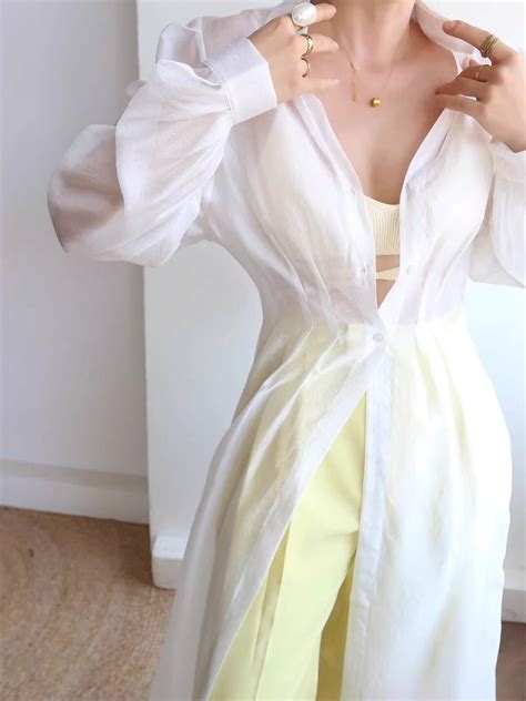 White See Through Long Overshirtdresskaftan Etsy