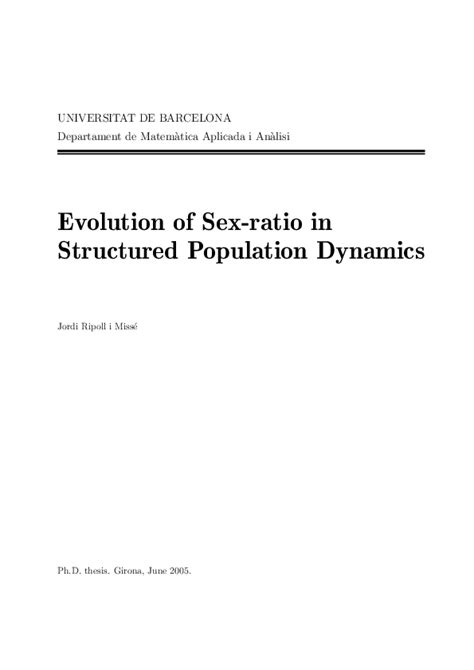 Pdf Evolution Of Sex Ratio In Structured Population Dynamics Angel