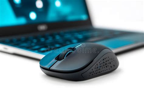 Wireless Black Computer Mouse On Laptop Keyboard Modern Office Setup