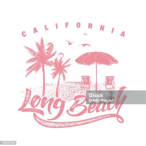 T셔츠에 대 한 캘리포니아 롱 비치 활판 인쇄 인쇄 벡터 일러스트 레이 션 캘리포니아에 대한 스톡 벡터 아트 및 기타 이미지 캘리포니아 해변 갑판 의자 Istock