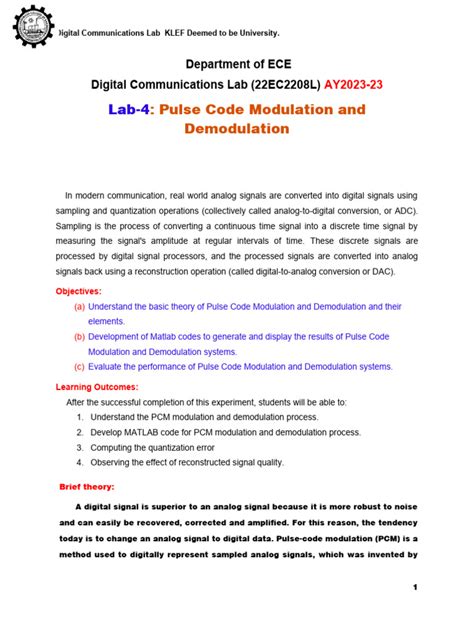 Pcm In Digital Communications Pdf Sampling Signal Processing Modulation