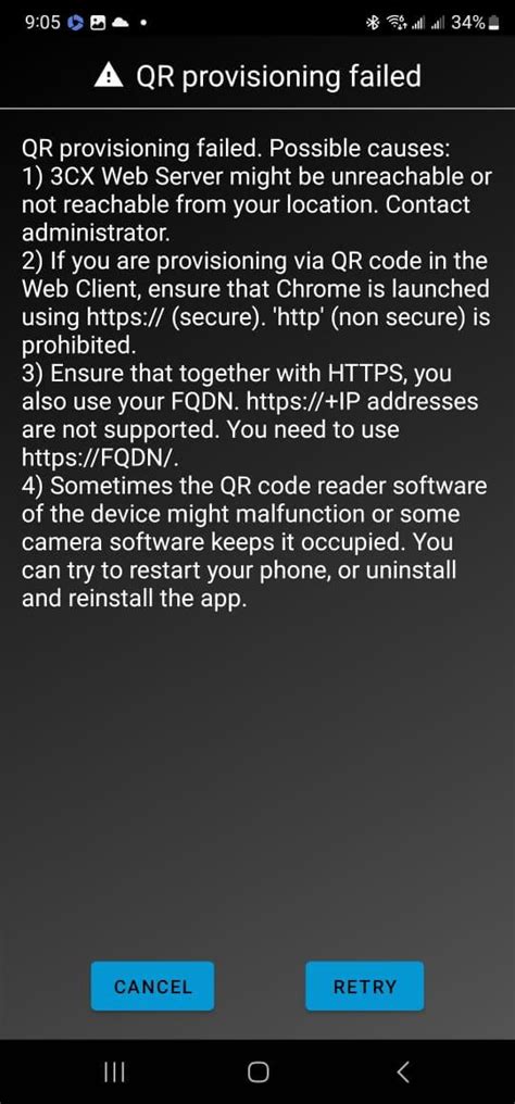qr provisioning fails r 3cx