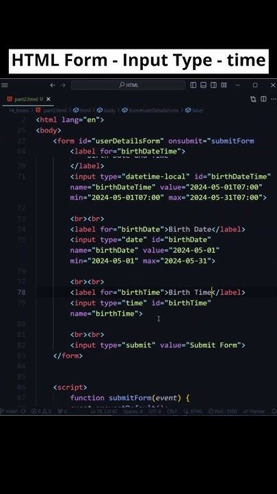 Html Input Type Time Practical Example And Tutorial Htmlform Codewithmayur Youtube