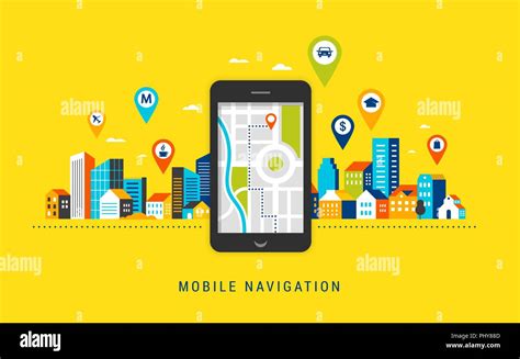 Mobile Navigation App Concept Route Map With Symbols Showing Location