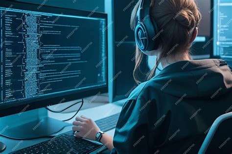 Premium Photo Programming Background With Person Working With Codes On Computer