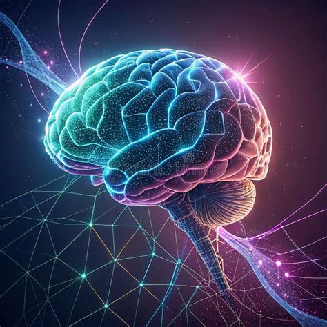 Abstract Human Brain Light Data Network With Futuristic Digital Grid And Neural Pathways