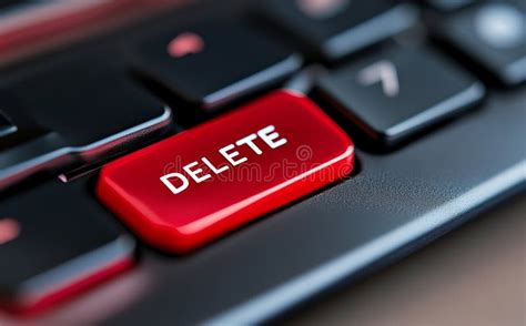 Close Up Of Red Delete Key On Computer Keyboard For Deleting Digital Content Stock Illustration