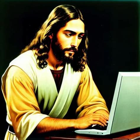 Jesus Using A Computer Openart