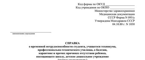 Справка № 095/у о временной нетрудоспособности студента, образец 2025