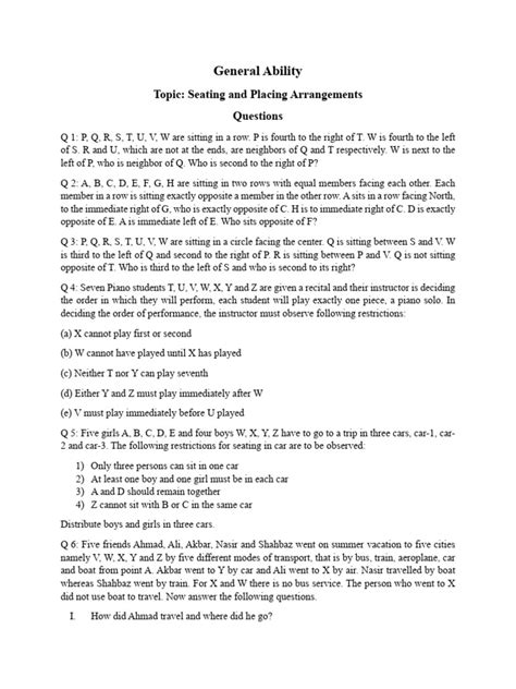 Seating And Placing Arrangements Questions Css Pms Pdf