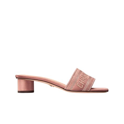 W 디올 디웨이 뮬 힐 메탈릭 스레드 자수 사틴 로즈 드 방 Dior Kream