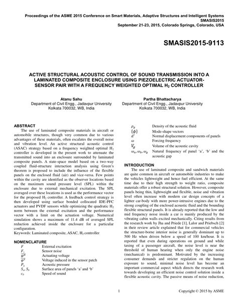 Pdf Active Structural Acoustic Control Of Sound Transmission Into A Laminated Composite