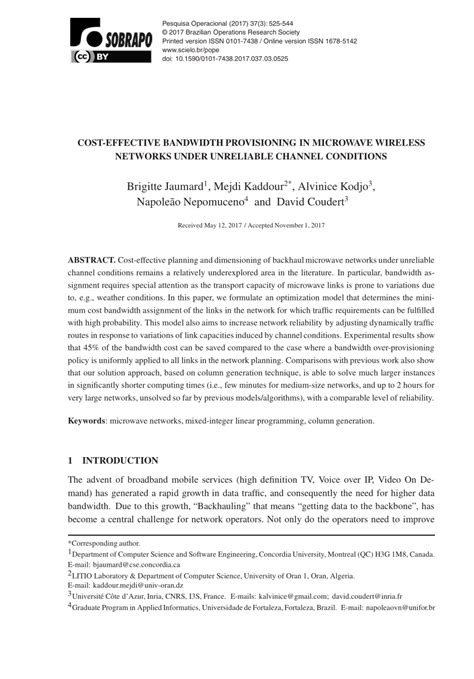 Pdf Cost Effective Bandwidth Provisioning In Microwave Wireless Networks Under Unreliable