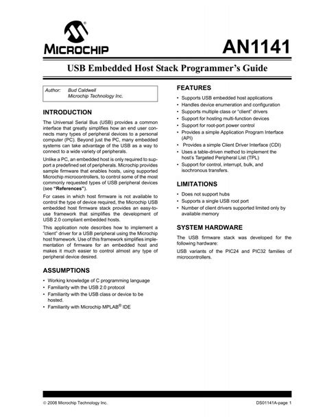Microchip Application Note An1141 Usb Embedded Host Stack