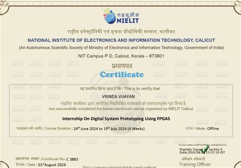 Vrinda Vijayan On Linkedin Internship Vlsi Fpgaintern Nielit