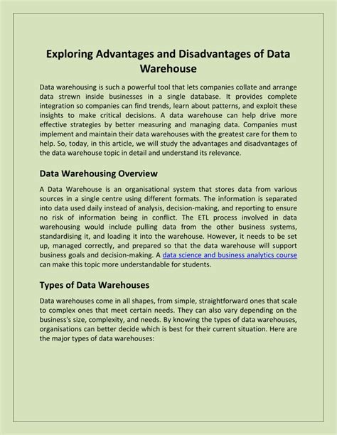 Ppt Exploring Advantages And Disadvantages Of Data Warehouse Powerpoint Presentation Id 13832422
