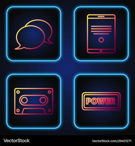 Set Line Power Button Retro Audio Cassette Tape Vector Image