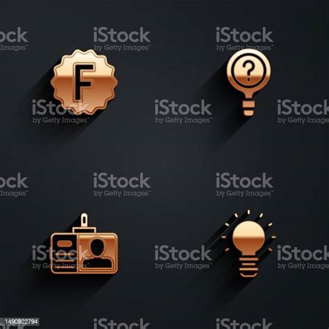 오답 알 수 없는 검색 식별 배지 및 긴 그림자가 있는 크리에이티브 램프 조명 아이디어 아이콘으로 시험지를 설정합니다 벡터 Anonymous Activist