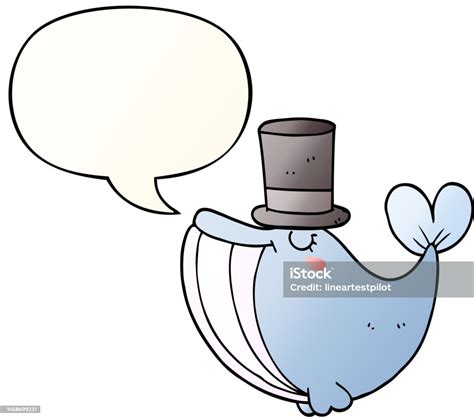 부드러운 그라데이션 스타일의 연설 거품이 있는 모자를 쓴 만화 고래 고래에 대한 스톡 벡터 아트 및 기타 이미지 고래