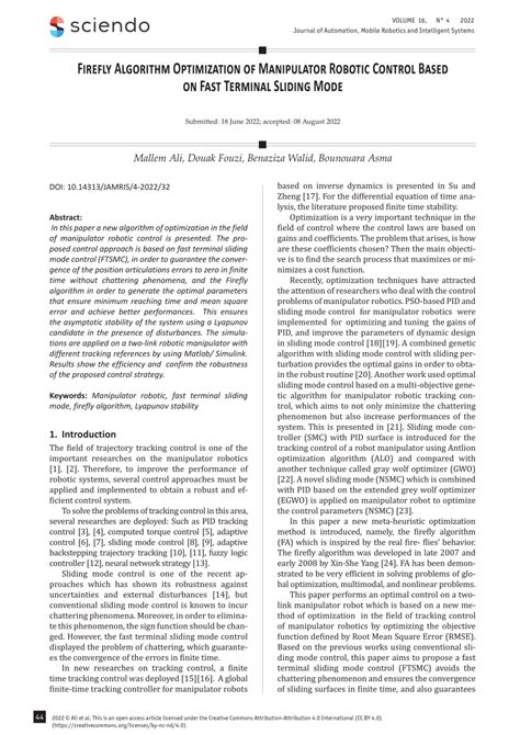 Pdf Firefly Algorithm Optimization Of Manipulator Robotic Control