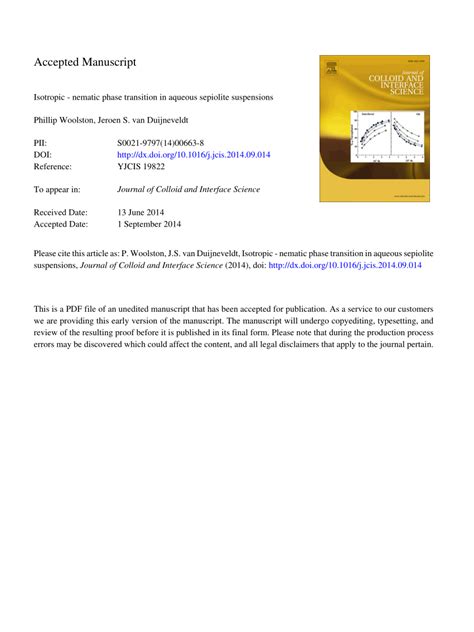 Pdf Isotropic Nematic Phase Transition In Aqueous Sepiolite Suspensions