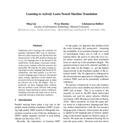 Learning To Actively Learn Neural Machine Translation Acl Anthology