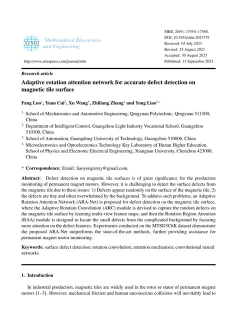 Pdf Adaptive Rotation Attention Network For Accurate Defect Detection On Magnetic Tile Surface