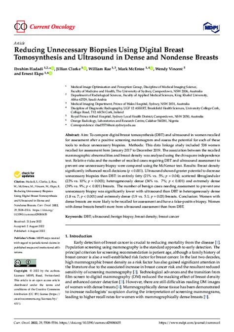 Pdf Reducing Unnecessary Biopsies Using Digital Breast Tomosynthesis And Ultrasound In Dense