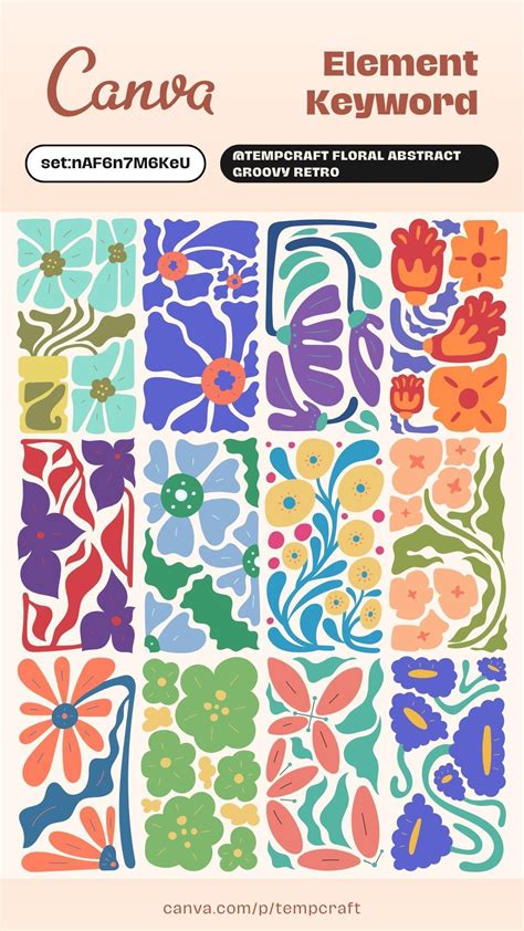 canva elements keyword floral abstract groovy retro set naf6n7m6keu