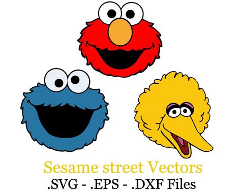 Big Bird Cookie Monster Elmo Sesame Street Set Vector Files Eps