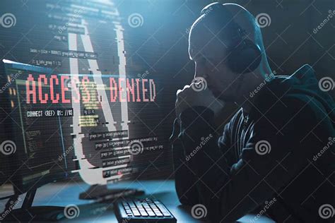 Hacker With Access Denied Messages On Computer Stock Image Image Of